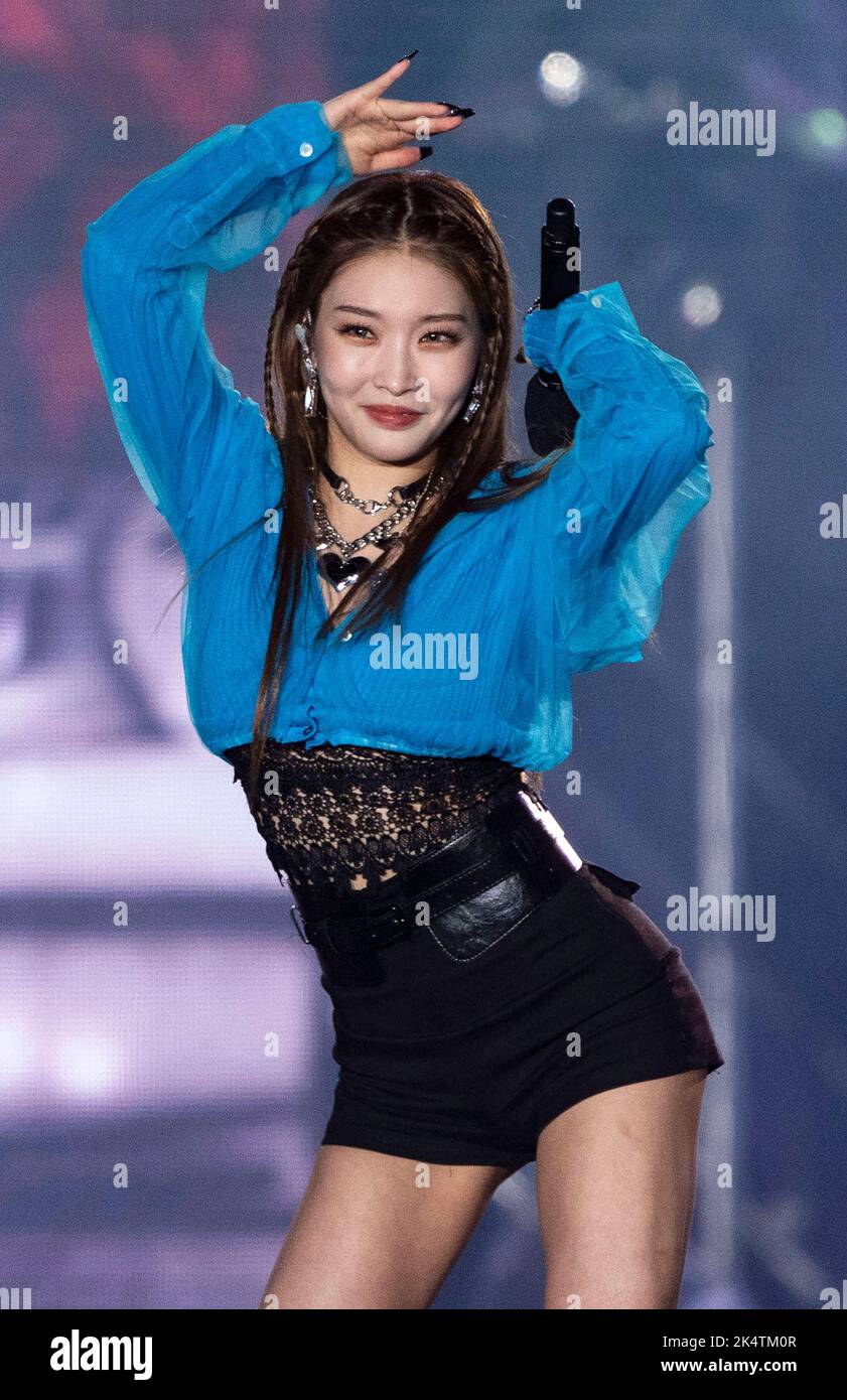 2 October 2022 - Seoul, South Korea : South Korean K-Pop singer Cheong ha, performs on the stage ...