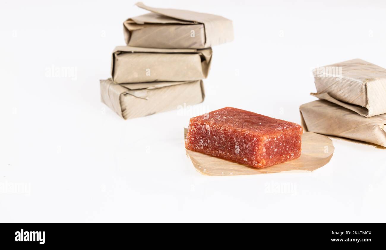 Guava Paste Wrapped in Bijao Leaf; Photo On White Background Stock ...