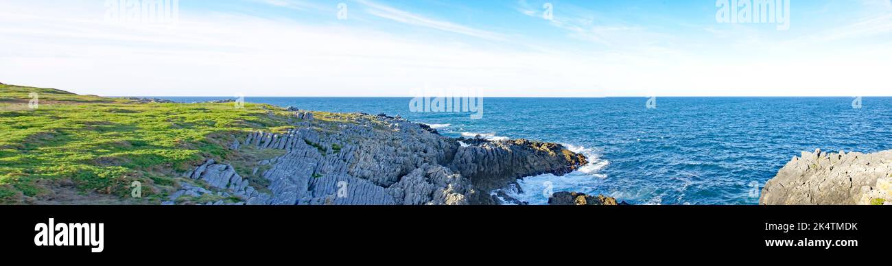 View of Luanco with Parish of Santa Maria and coast, Principality of ...