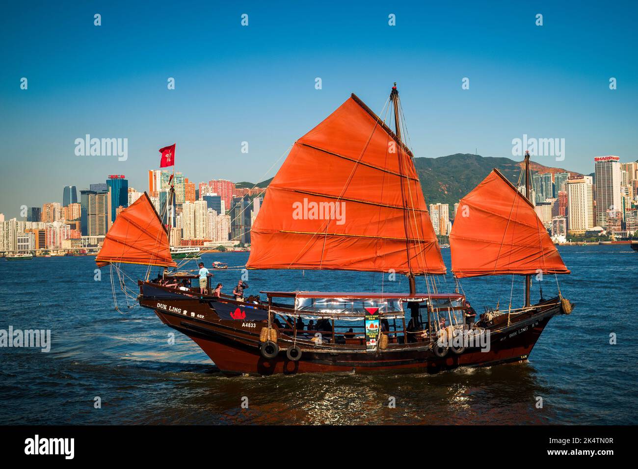 The ‘Duk Ling’, a replica Chinese junk, cruises on Victoria Harbour ...
