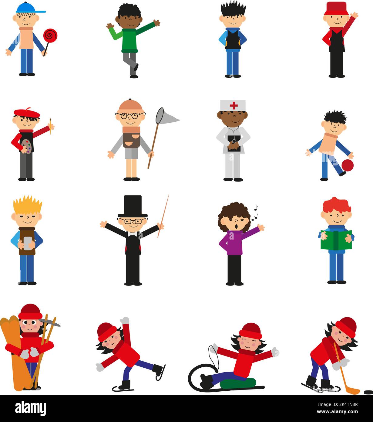 Boys with hobbies, illustration, vector on a white background Stock ...