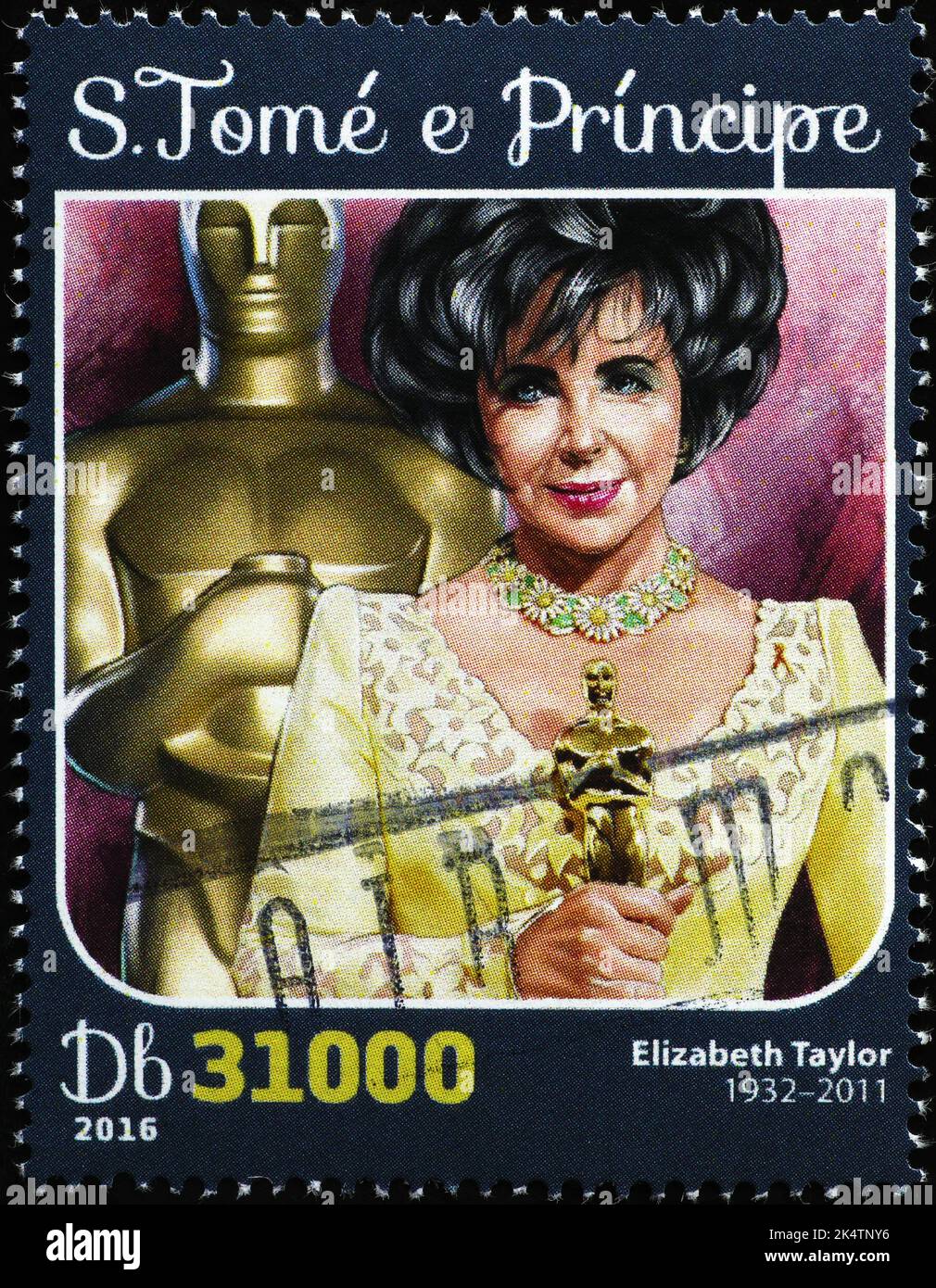 Elizabeth Taylor with the Oscar on postage stamp Stock Photo - Alamy