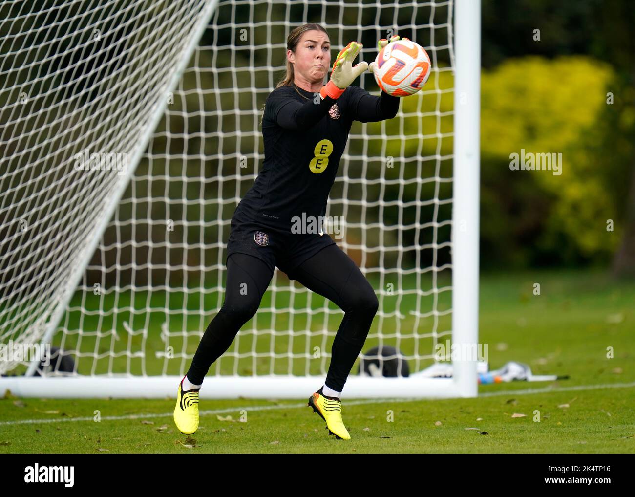 England goalkeeper Mary Earps during a training session at The Lensbury ...