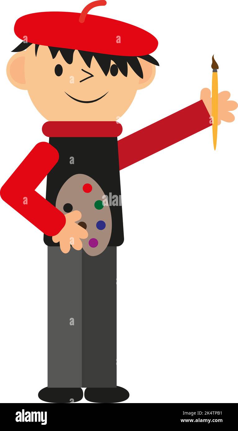Boy artist, illustration, vector on a white background Stock Vector ...