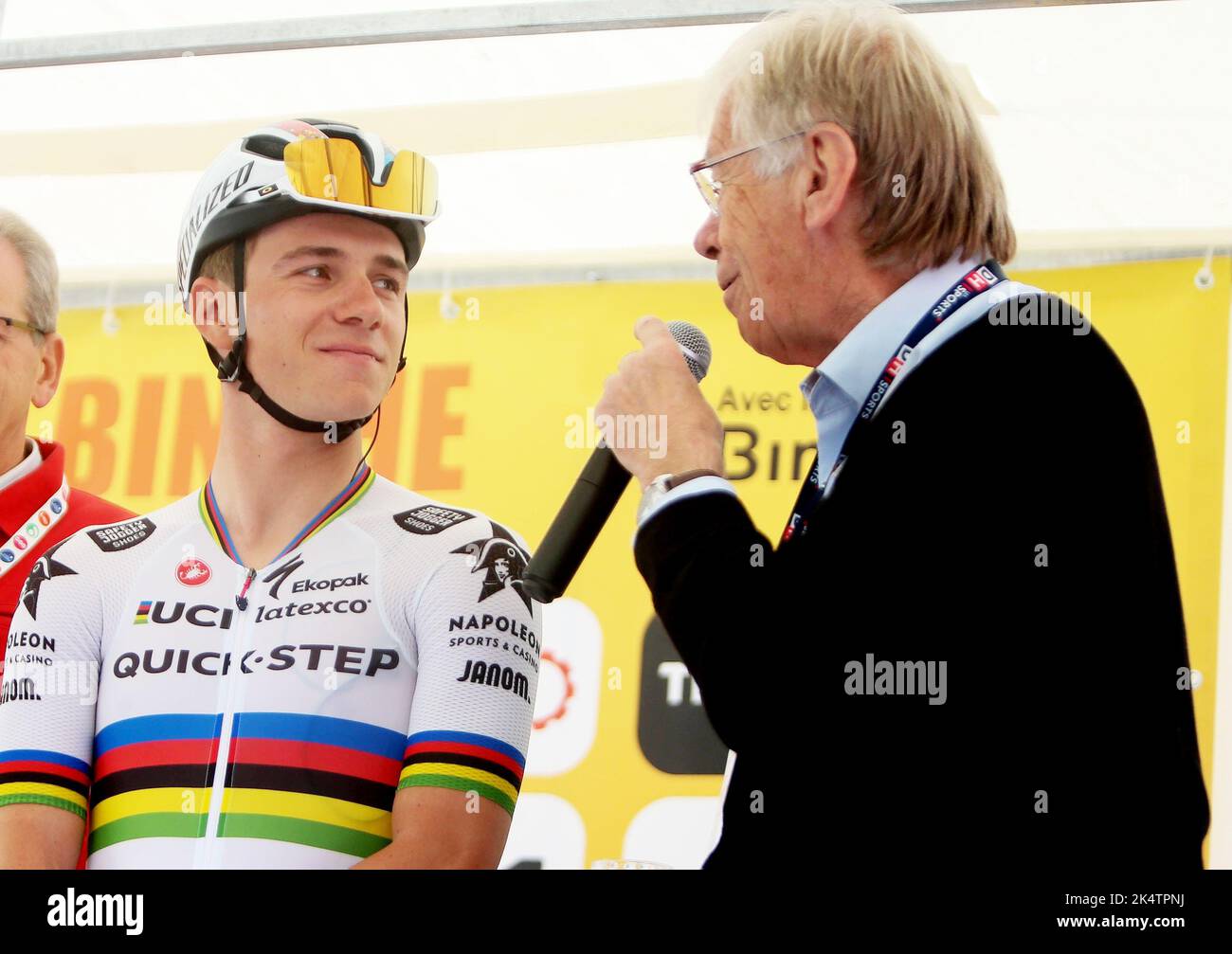 Remco Evenepoel of Quick Step Alpha Vinyl Team and Daniel Mangeas ...