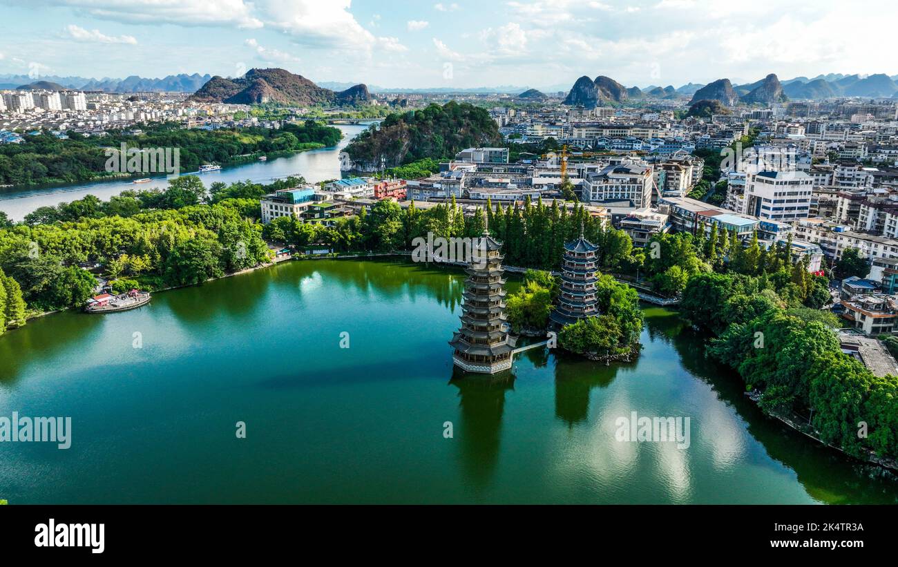 Guilin. 3rd Oct, 2022. Aerial photo taken on Oct. 3, 2022 shows the Sun ...