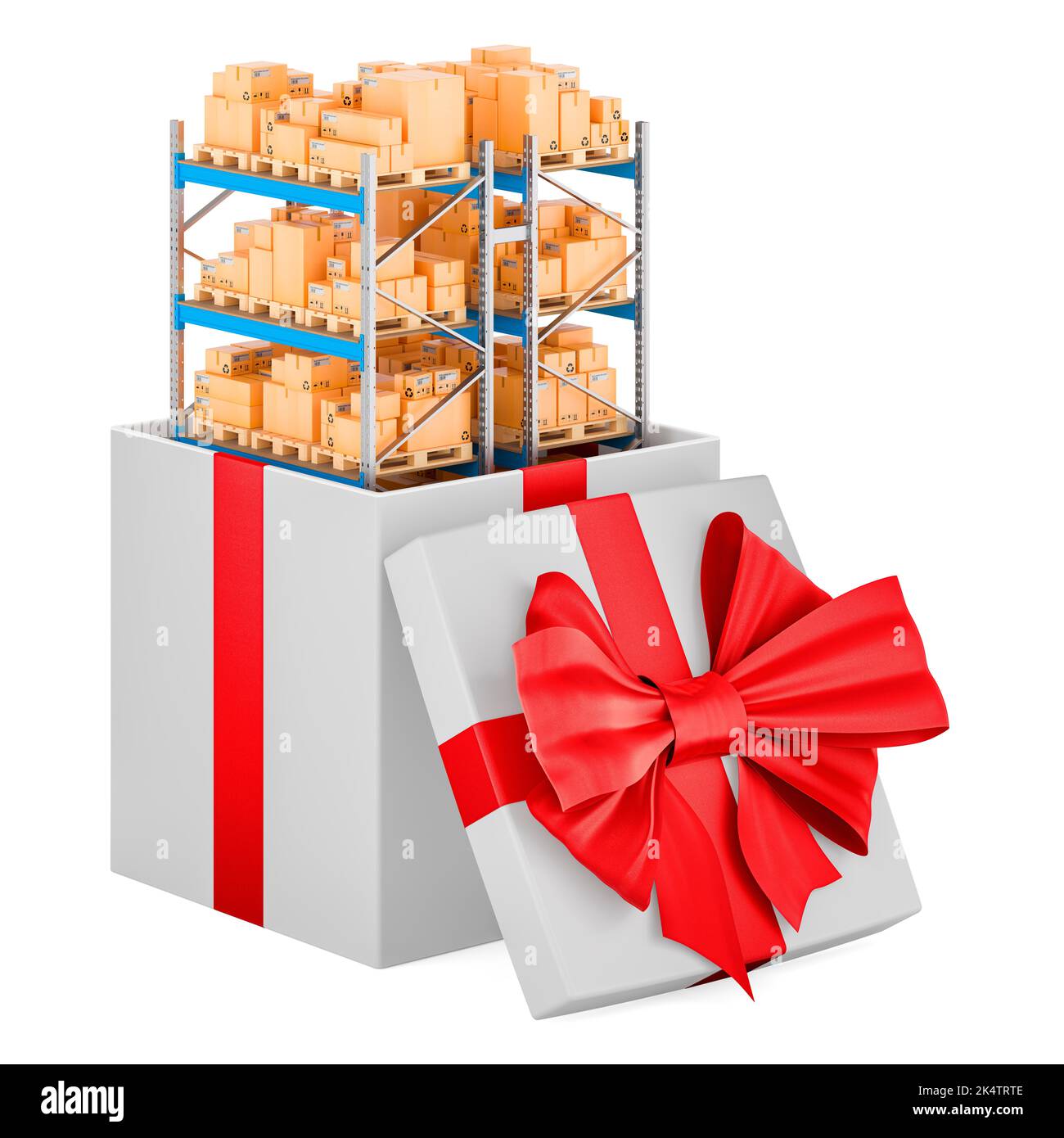 Pallet racks with parcels inside gift box, 3D rendering isolated on white background Stock Photo ...
