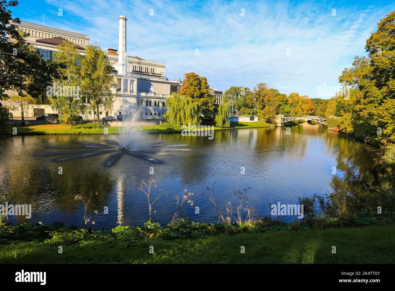 Autumn in Riga, view of the city channel in the autumn colors and ...