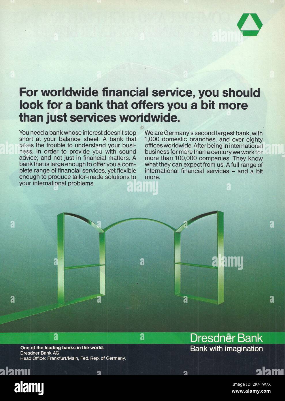 Dresdner bank financial institution advertisement bank magazine advert 1980s 1970s Stock Photo ...