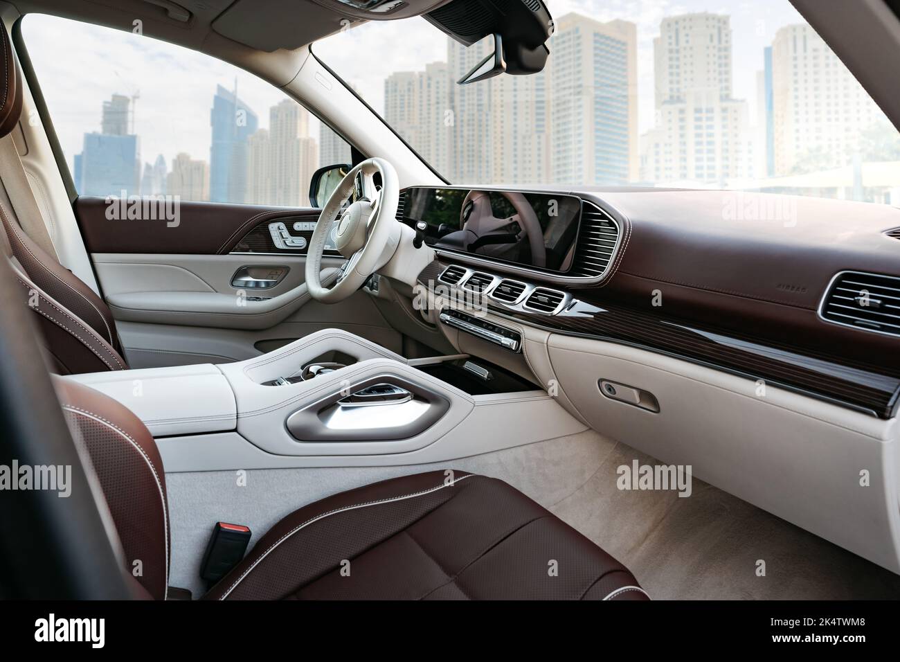 Interior of prestige modern car with leather seats Stock Photo - Alamy