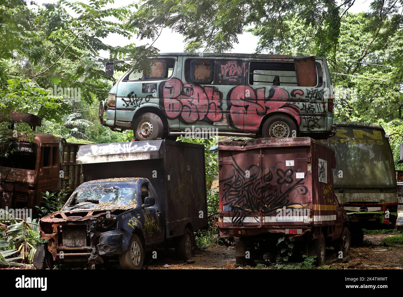 Dhaka, Bangladesh - October 04, 2022: Impounded vehicles have been left ...