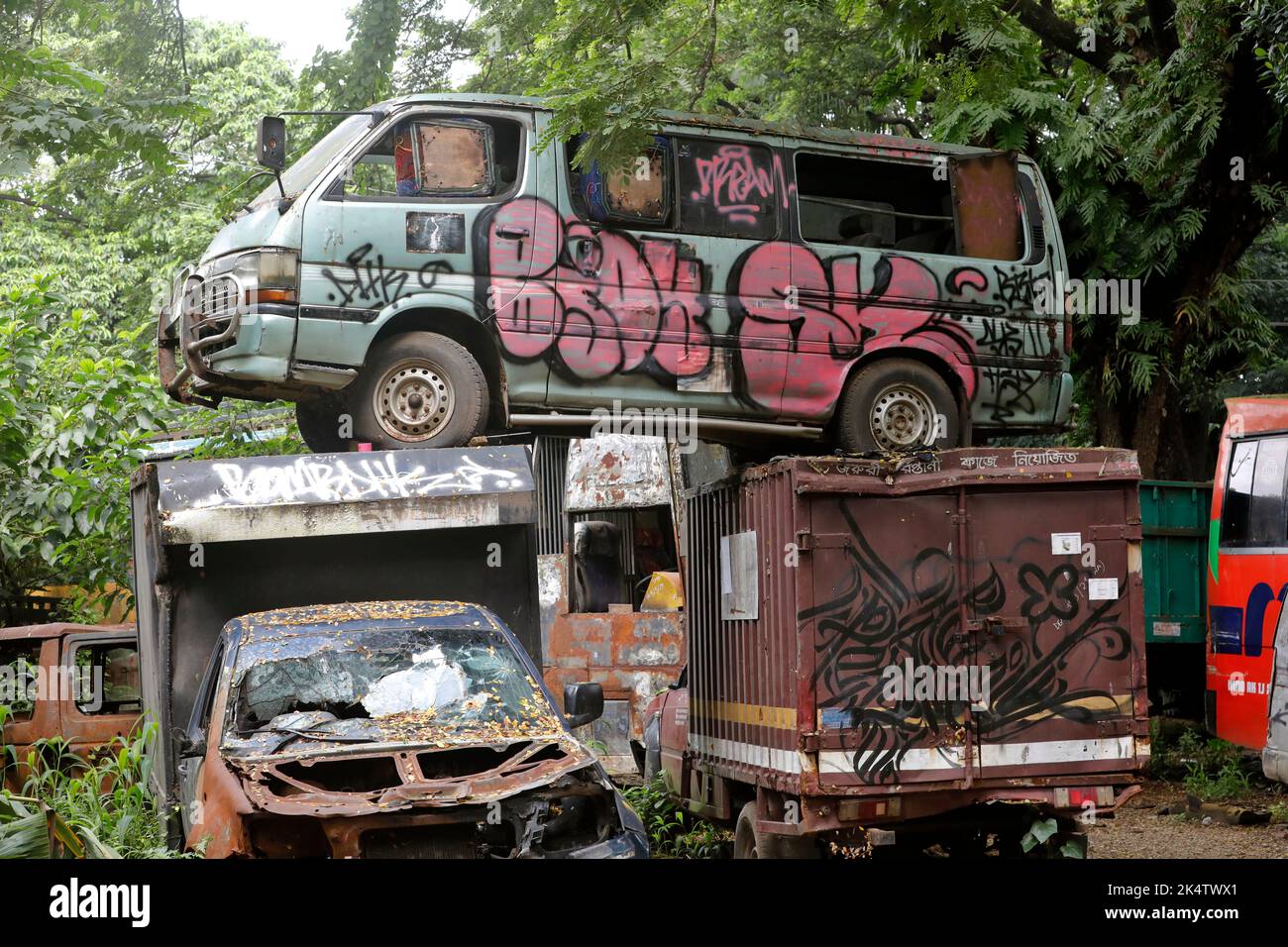 Dhaka, Bangladesh - October 04, 2022: Impounded vehicles have been left ...