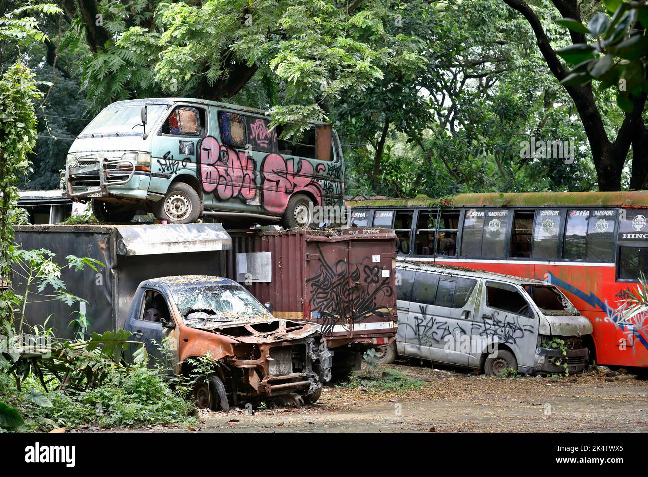 Dhaka, Bangladesh - October 04, 2022: Impounded vehicles have been left ...