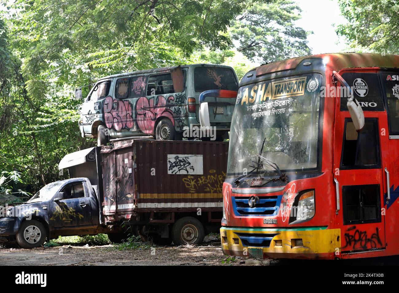 Dhaka, Bangladesh - October 04, 2022: Impounded vehicles have been left ...