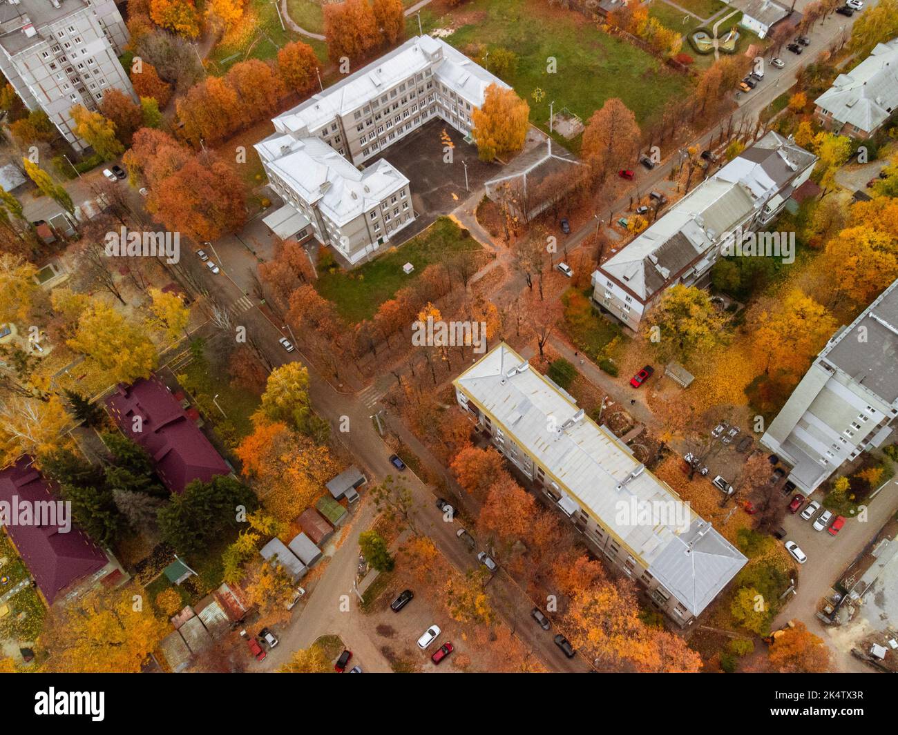 Orange school roof aerial view hi-res stock photography and images - Alamy