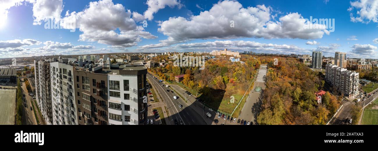 City aerial panorama, modern residential buildings rooftop, Cascade ...