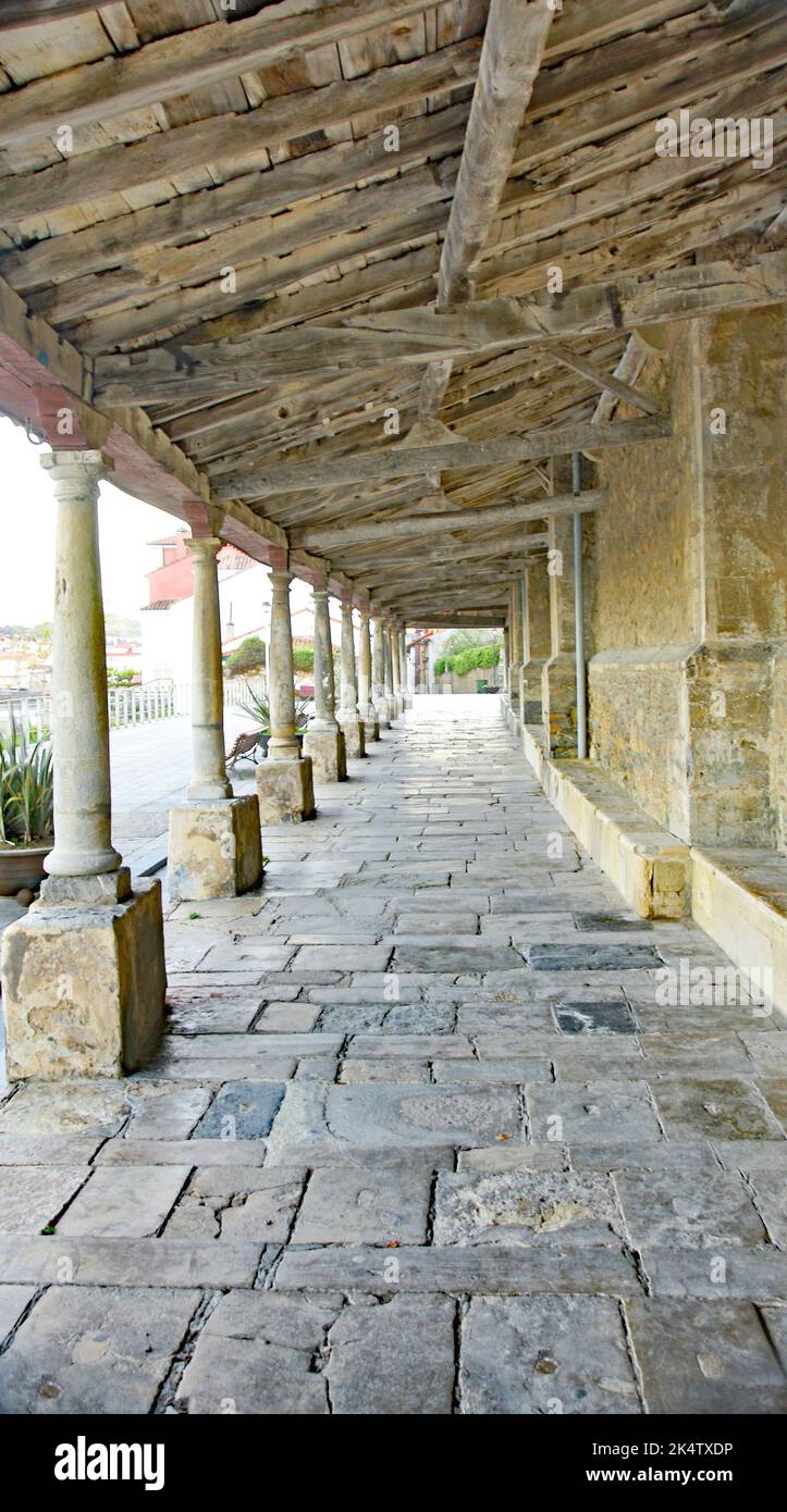 View of Luanco with Parish of Santa Maria, Principality of Asturias ...