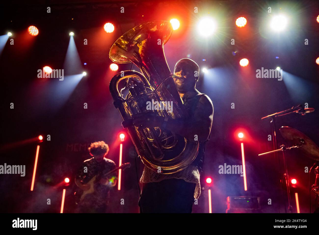 Theon Cross perfoms at the Montreux Jazz Festival, on July 12, 2022, in ...