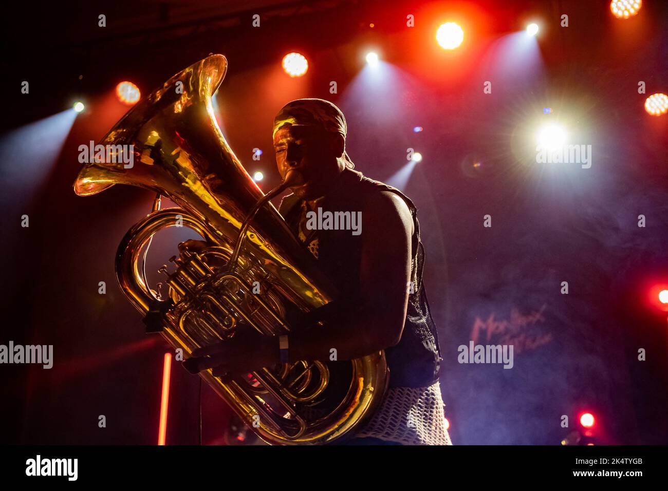 Theon Cross perfoms at the Montreux Jazz Festival, on July 12, 2022, in ...
