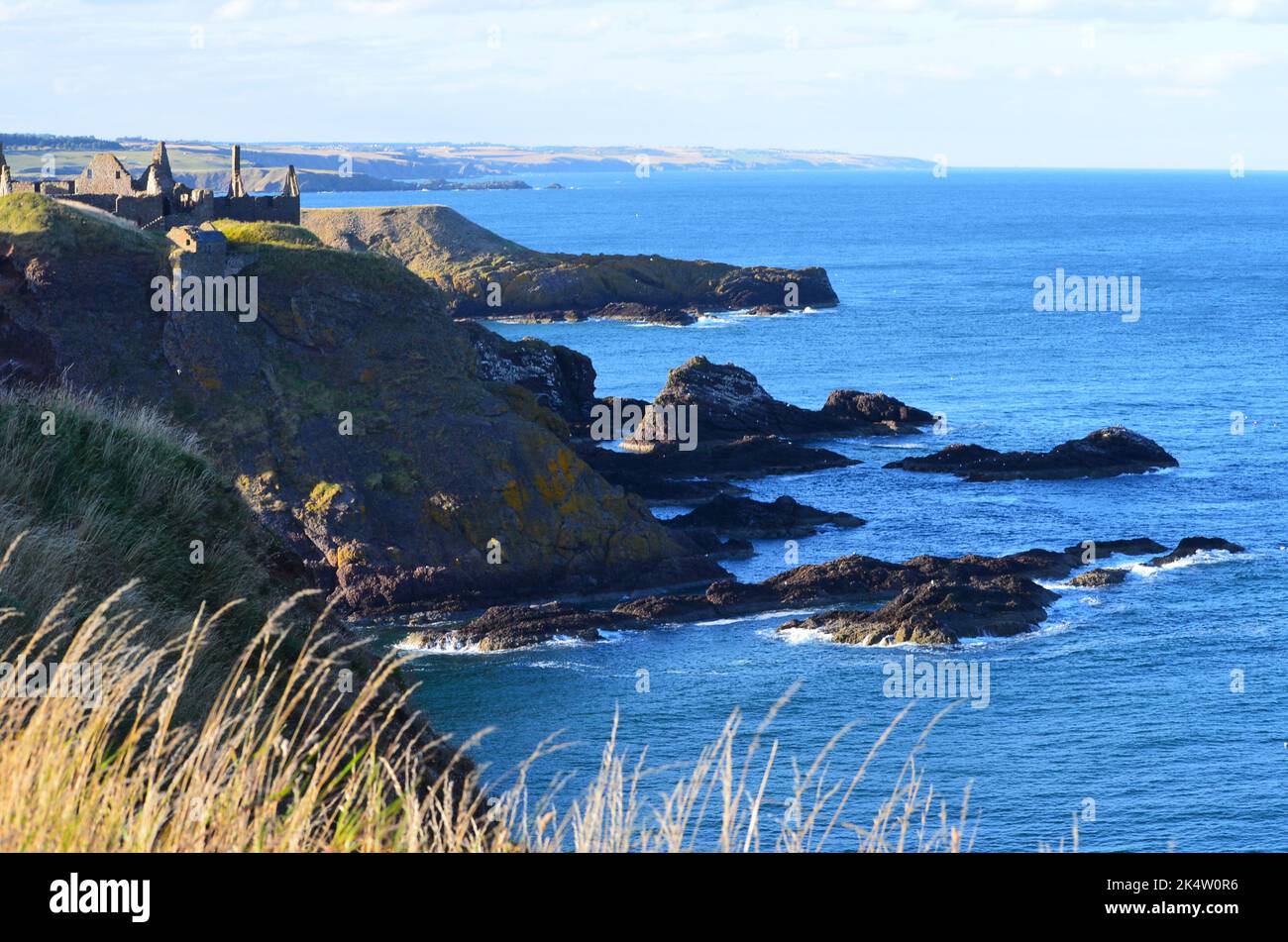 Sea cliffs along the coastal path for Dunottar Castle, Stonehaven ...