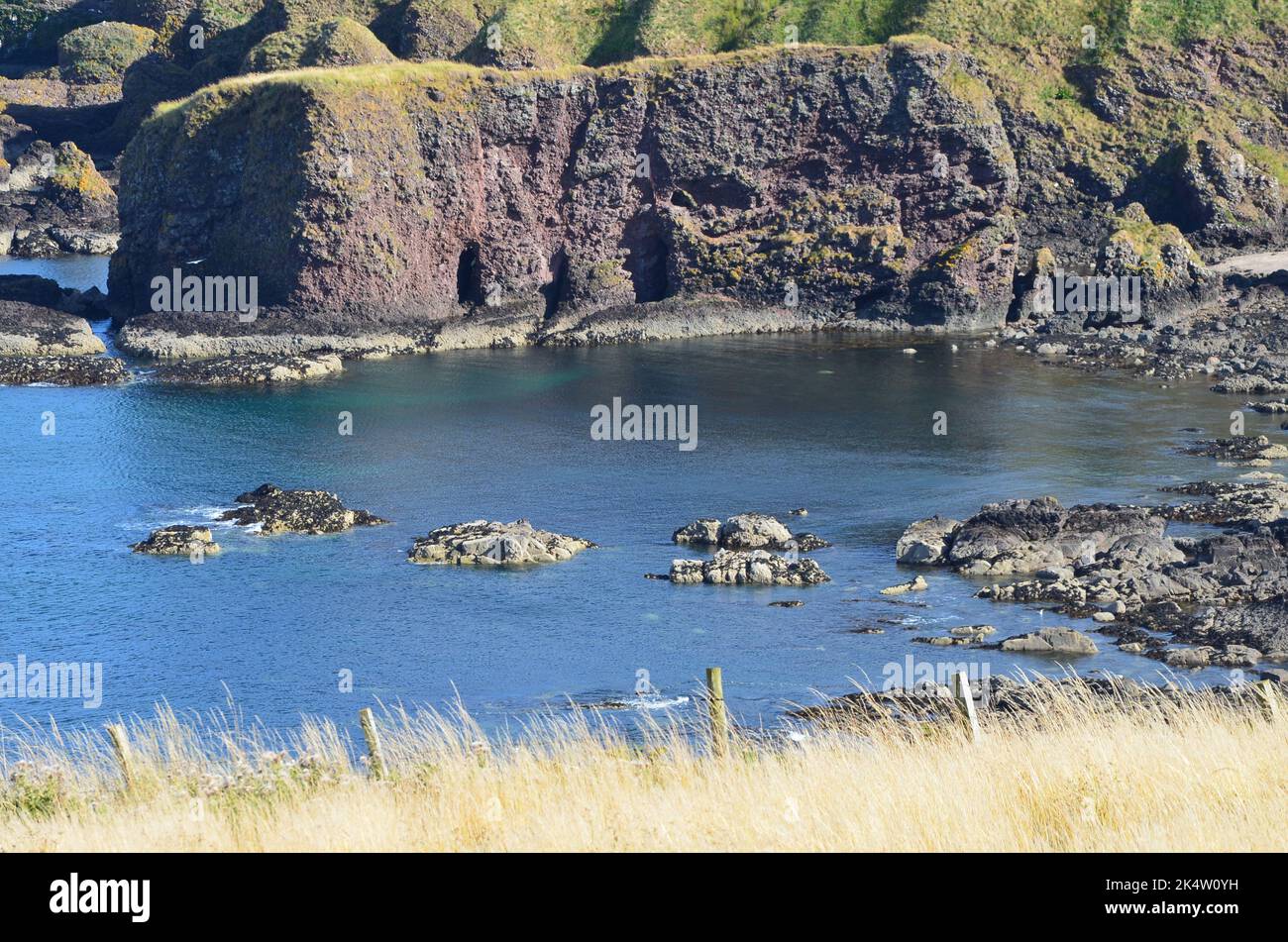 Sea cliffs along the coastal path for Dunottar Castle, Stonehaven ...