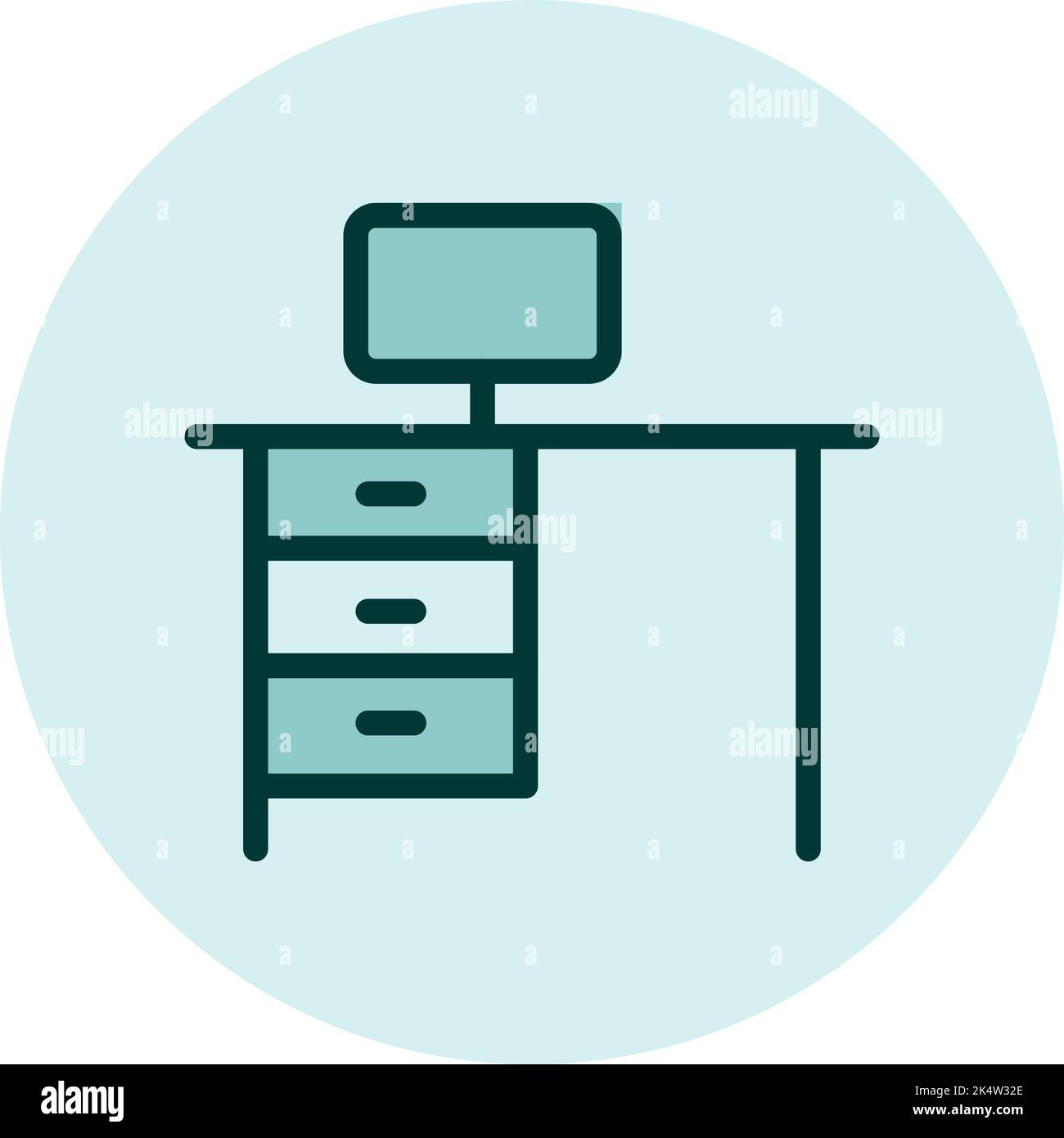 Computer desk, illustration, vector on a white background Stock Vector ...