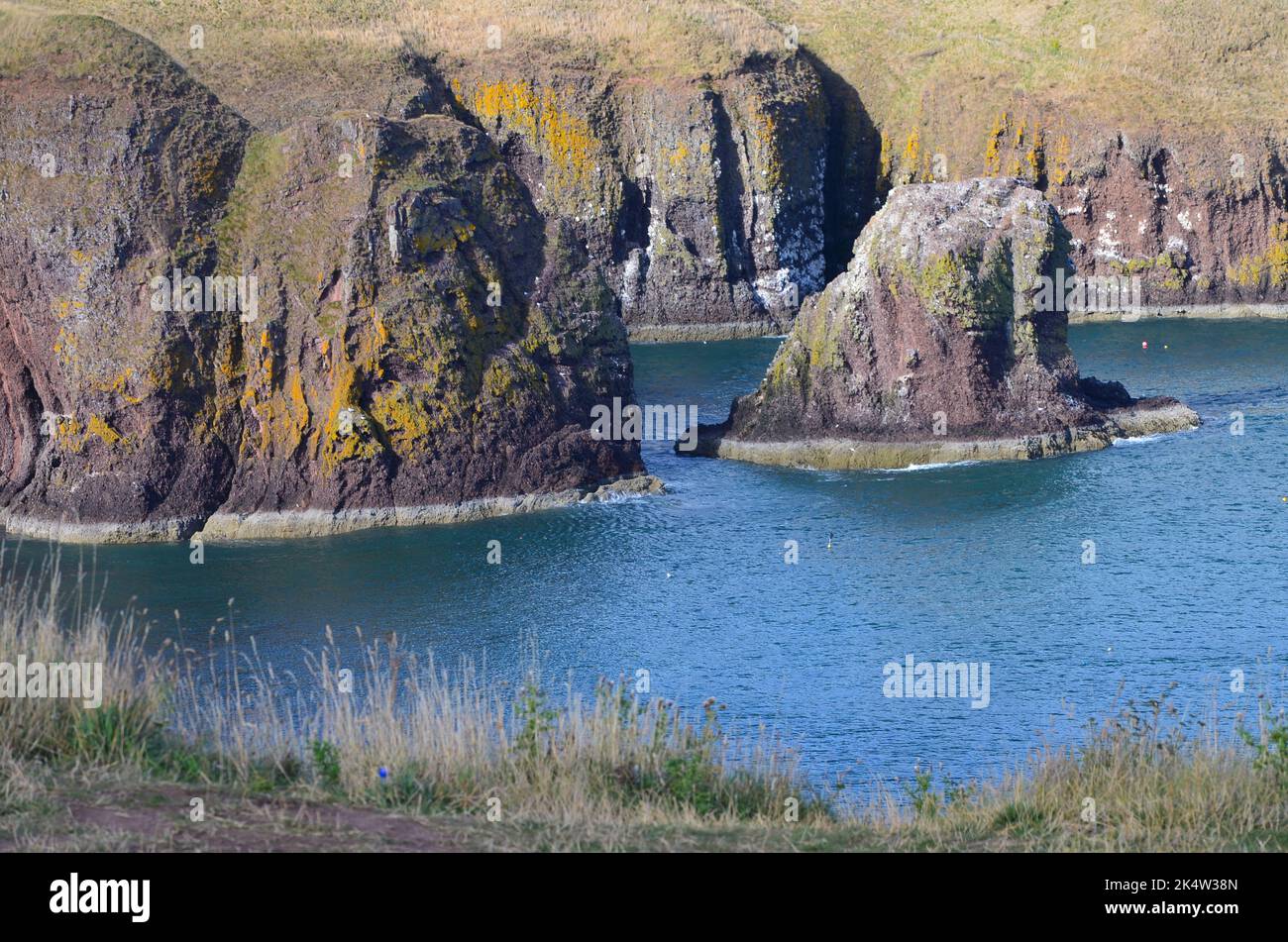 Sea cliffs along the coastal path for Dunottar Castle, Stonehaven ...