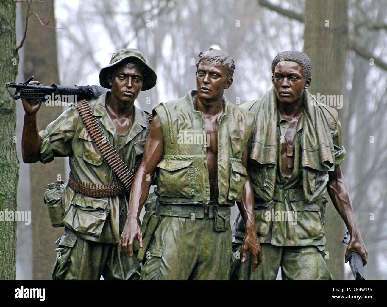 A close-up shot of statues of American servicemen from the Vietnam war ...