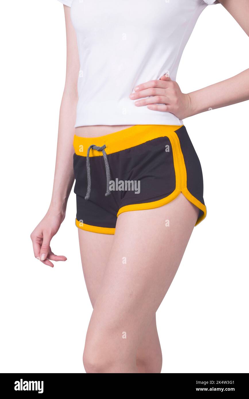 A female wearing sports clothes with short shorts Stock Photo - Alamy