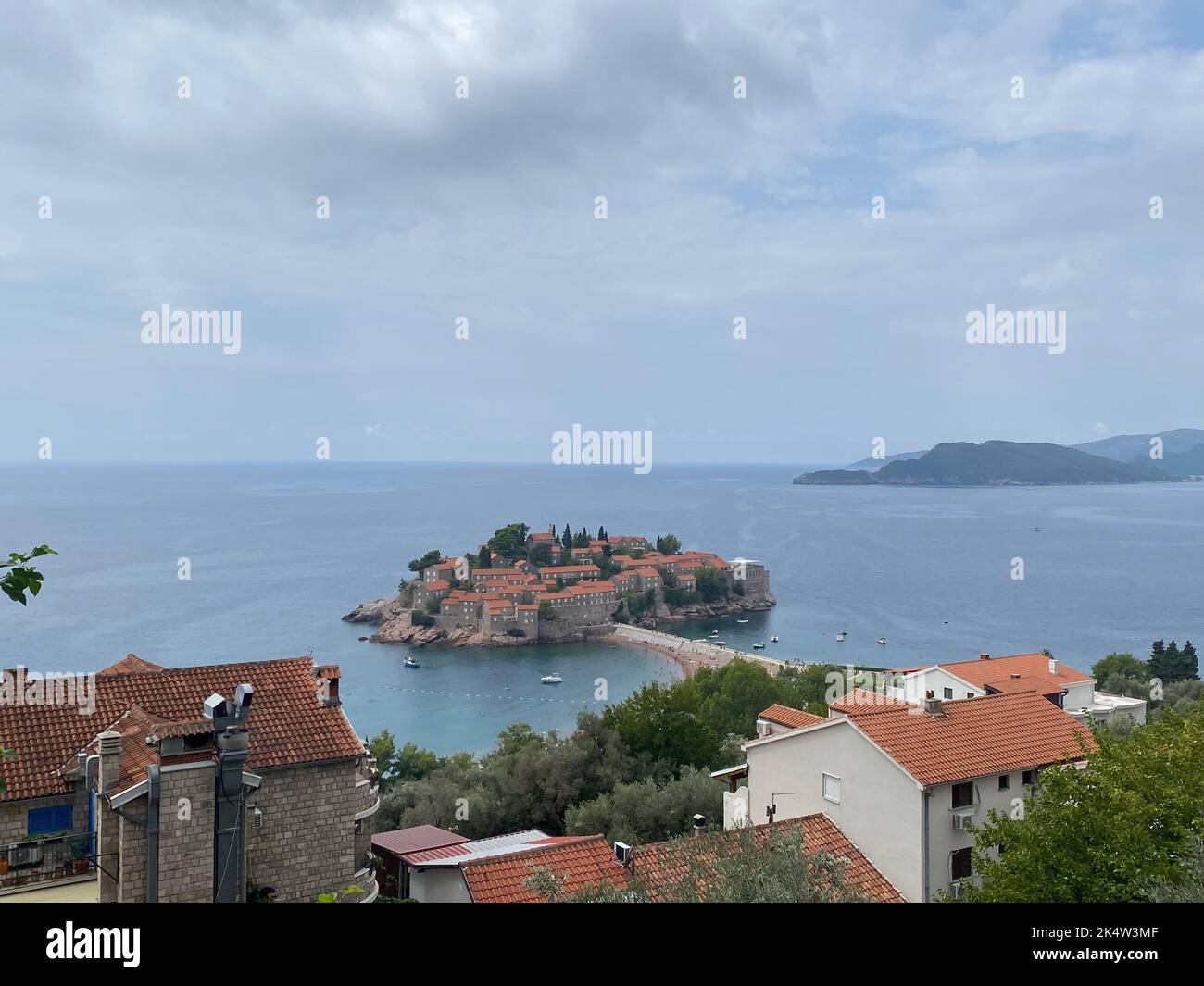 An aerial shot of the Sveti Stefan Island Town, Montenegro Stock Photo ...