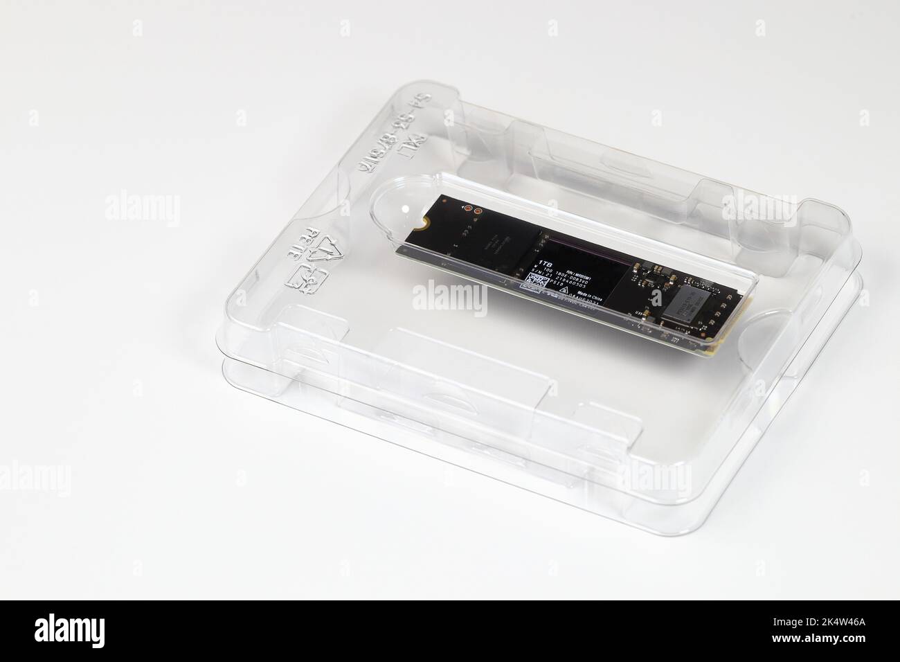 NVME PCIE, M.2 SATA SSD hard drive in PETE package isolated on white ...