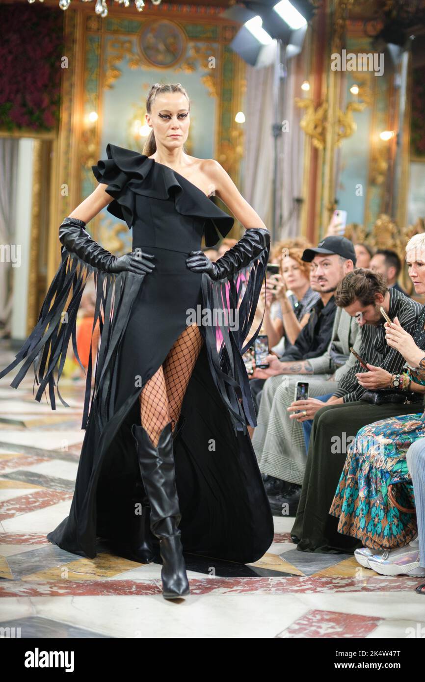 Madrid, Spain. 04th Oct, 2022. A model showcases Esther Noriega design ...