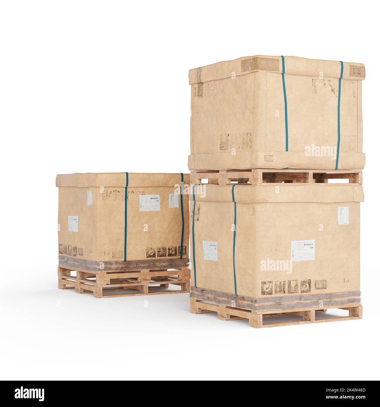 Some boxes on a pallet transporter isolated on white Stock Photo - Alamy