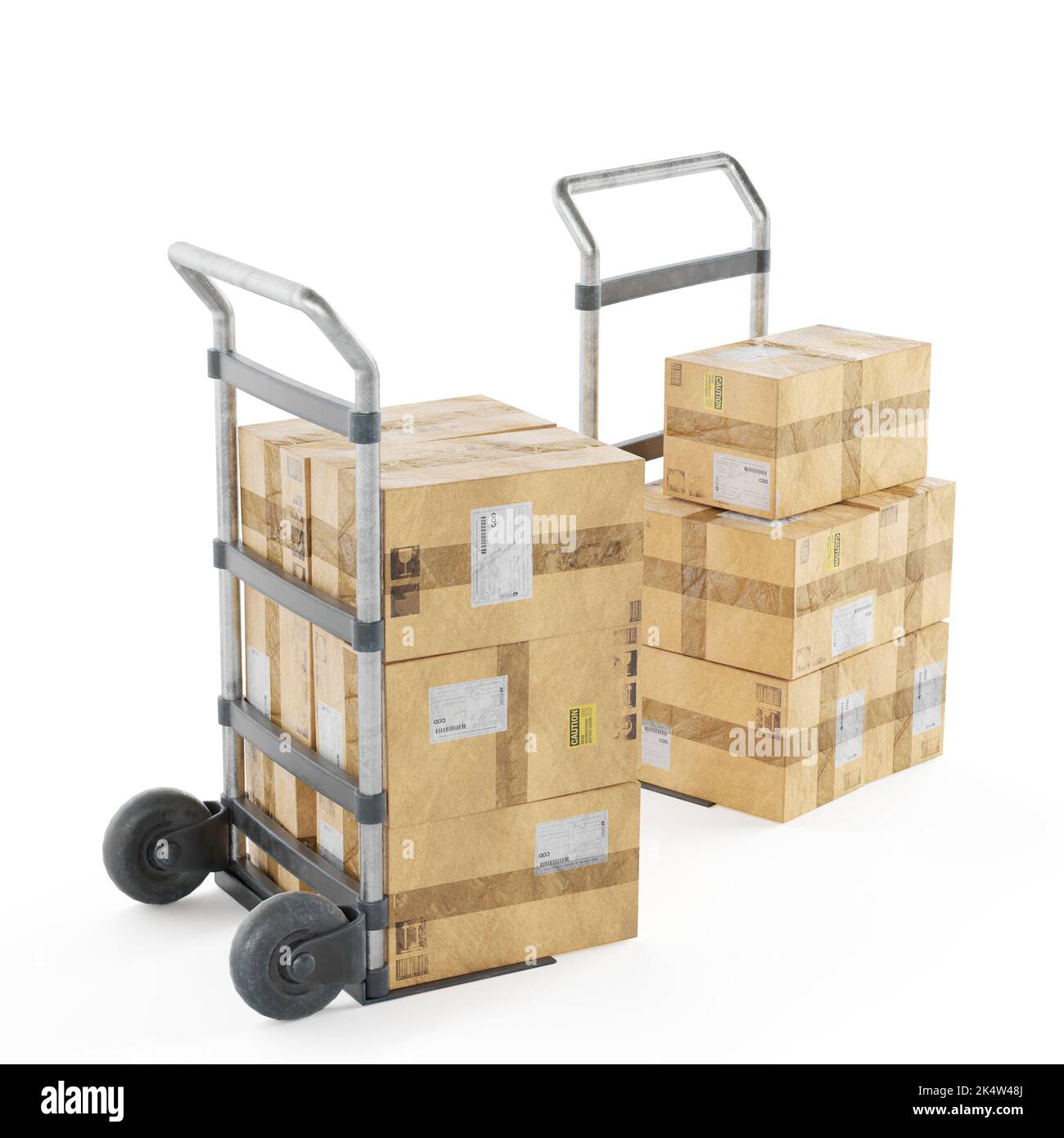 Some boxes on a transporter cart isolated on white Stock Photo - Alamy