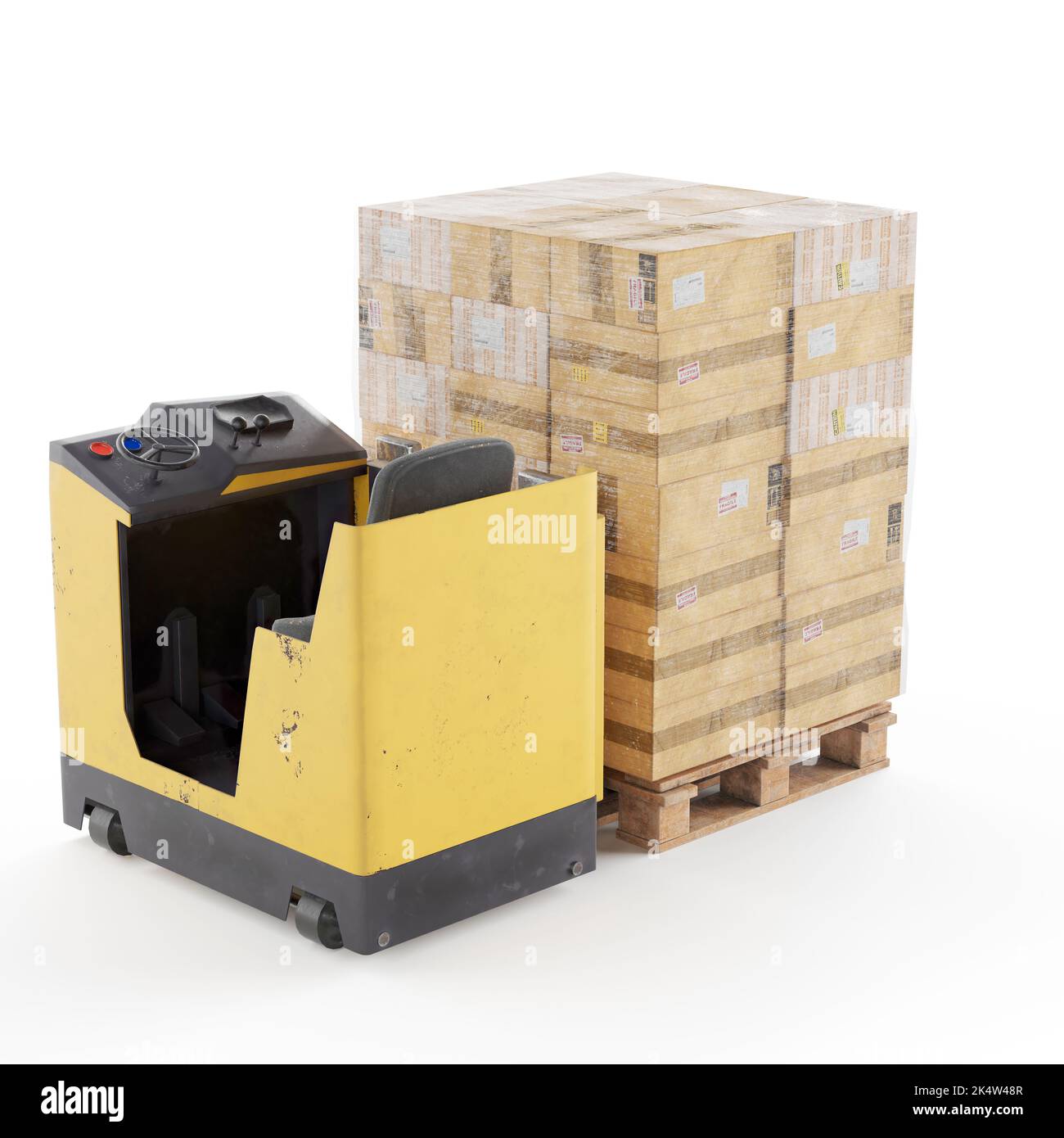 Some boxes on a pallet transporter isolated on white Stock Photo - Alamy