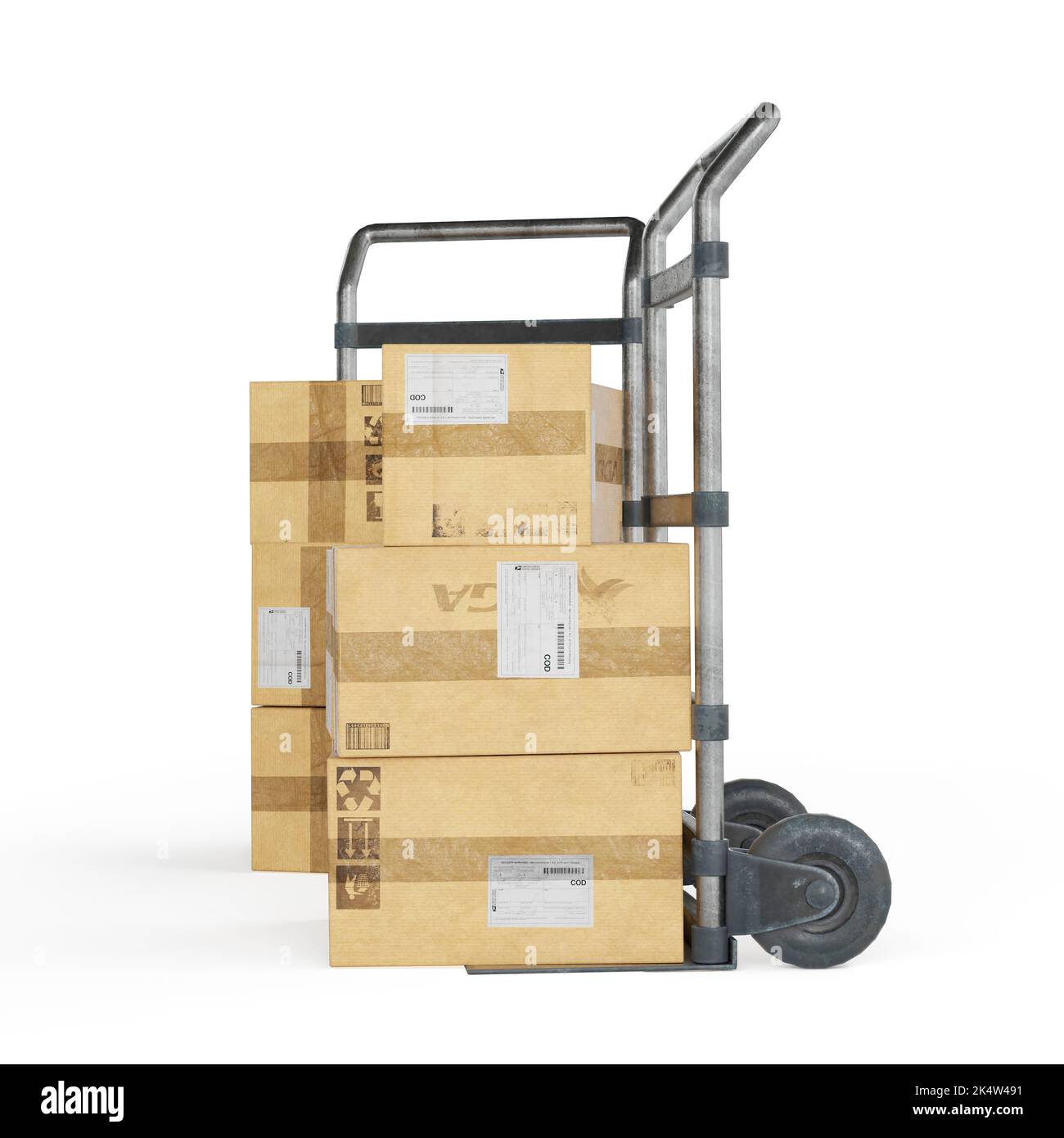 Some boxes on a transporter cart isolated on white Stock Photo - Alamy
