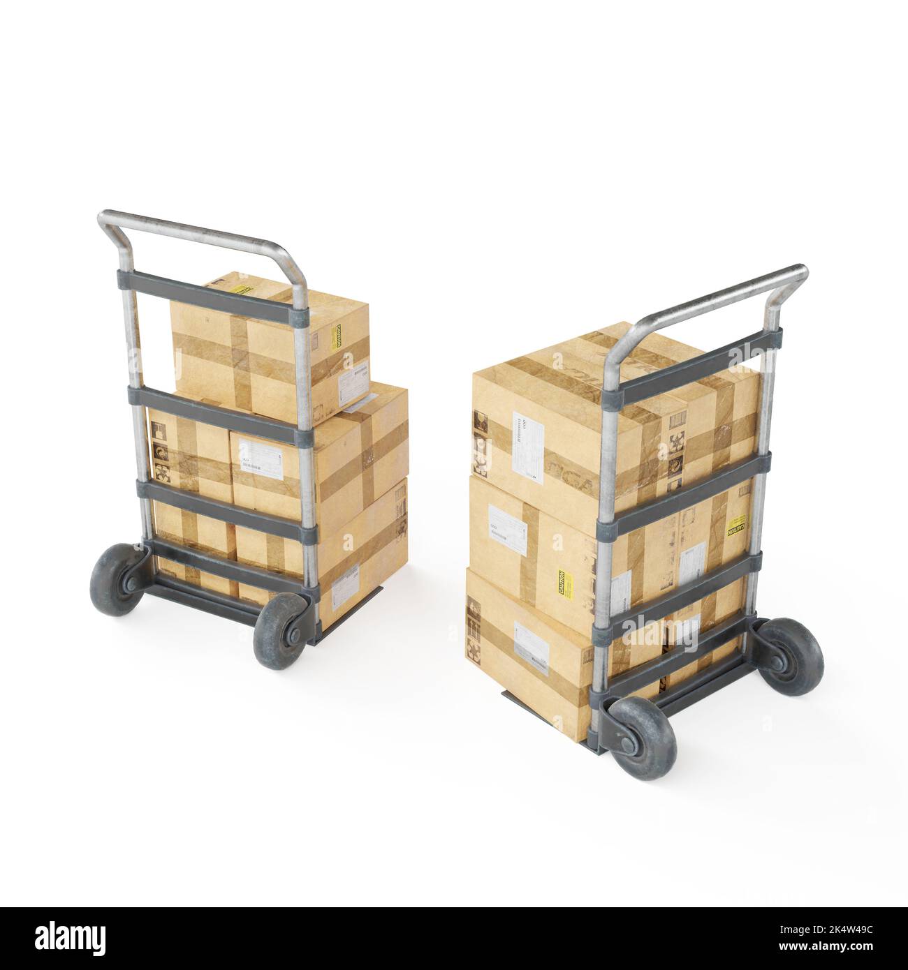 Some boxes on a transporter cart isolated on white Stock Photo - Alamy