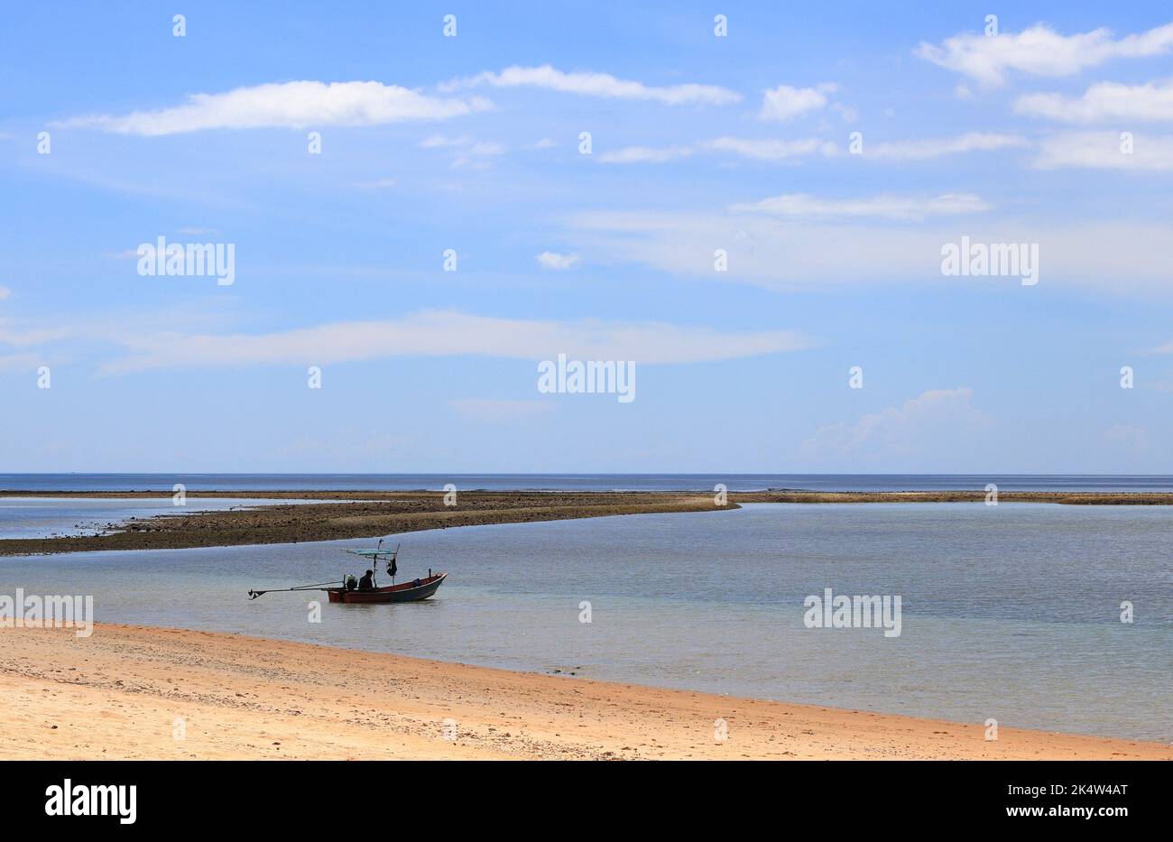 Panorama view of small fishing boat prepare to the sea, Fishermen in ...