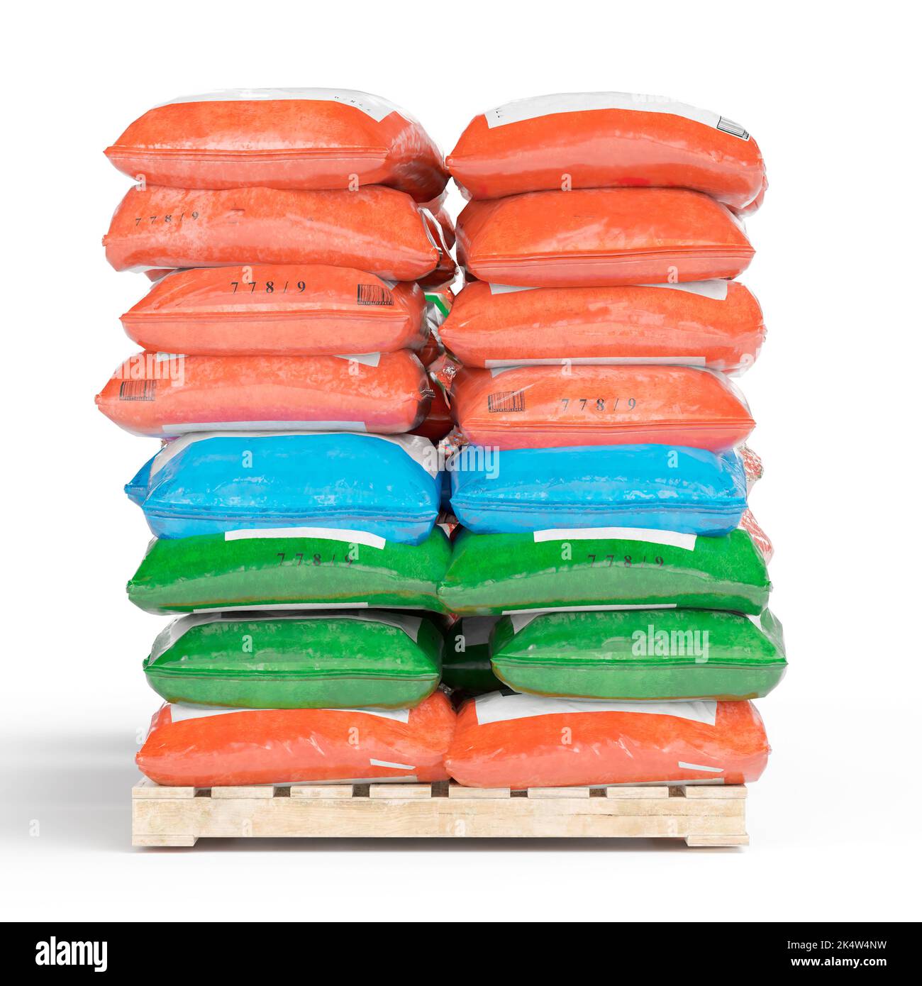 A 3D illustration of construction materials pack of bags, aggregates ...