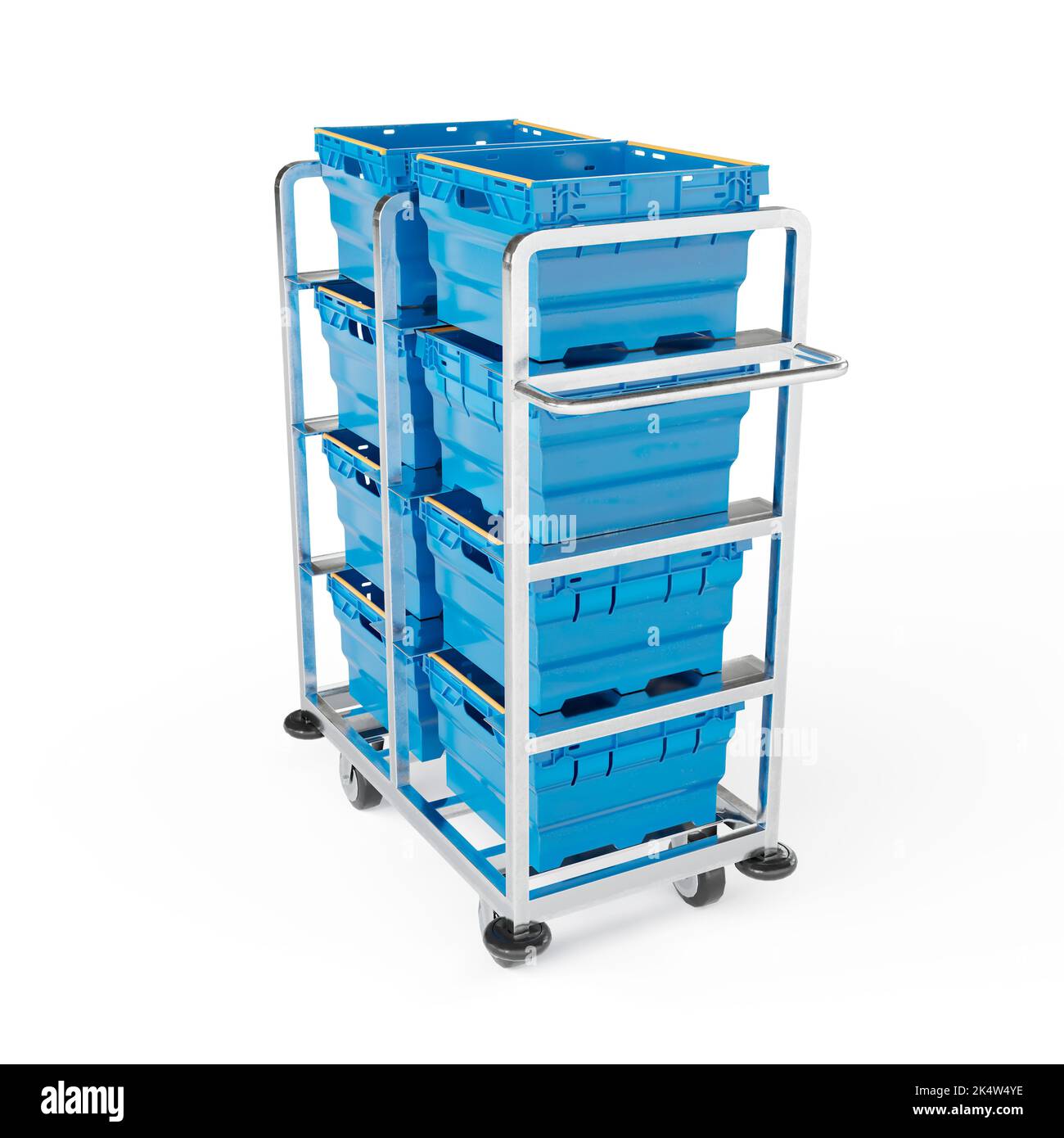 Some blue containers stacked on a transportation cart Stock Photo - Alamy