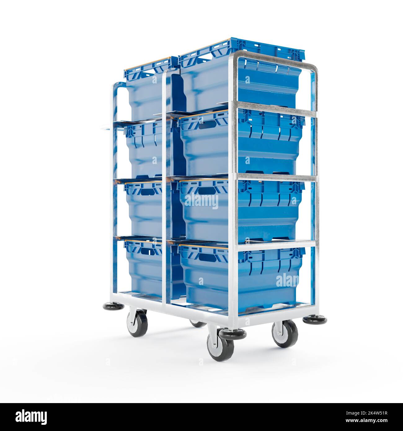 Some blue containers stacked on a transportation cart Stock Photo - Alamy