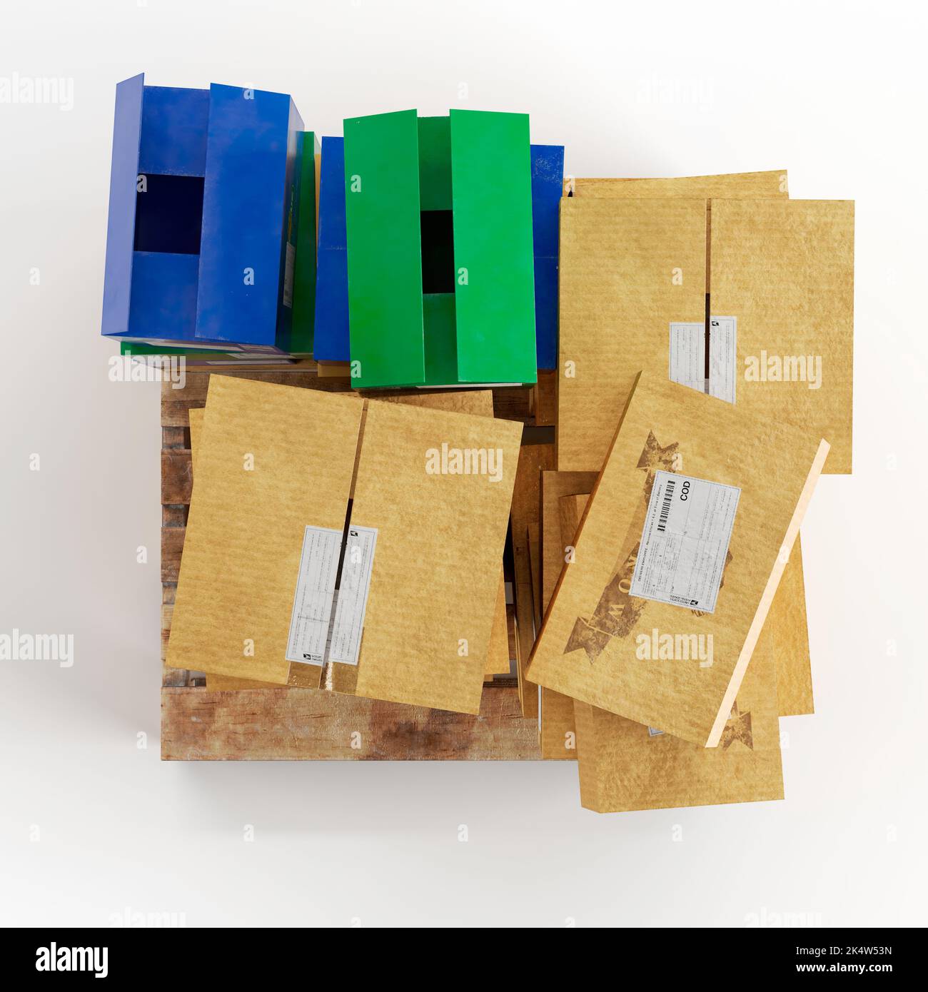 Some industrial containers stacked for shipping isolated on white Stock ...