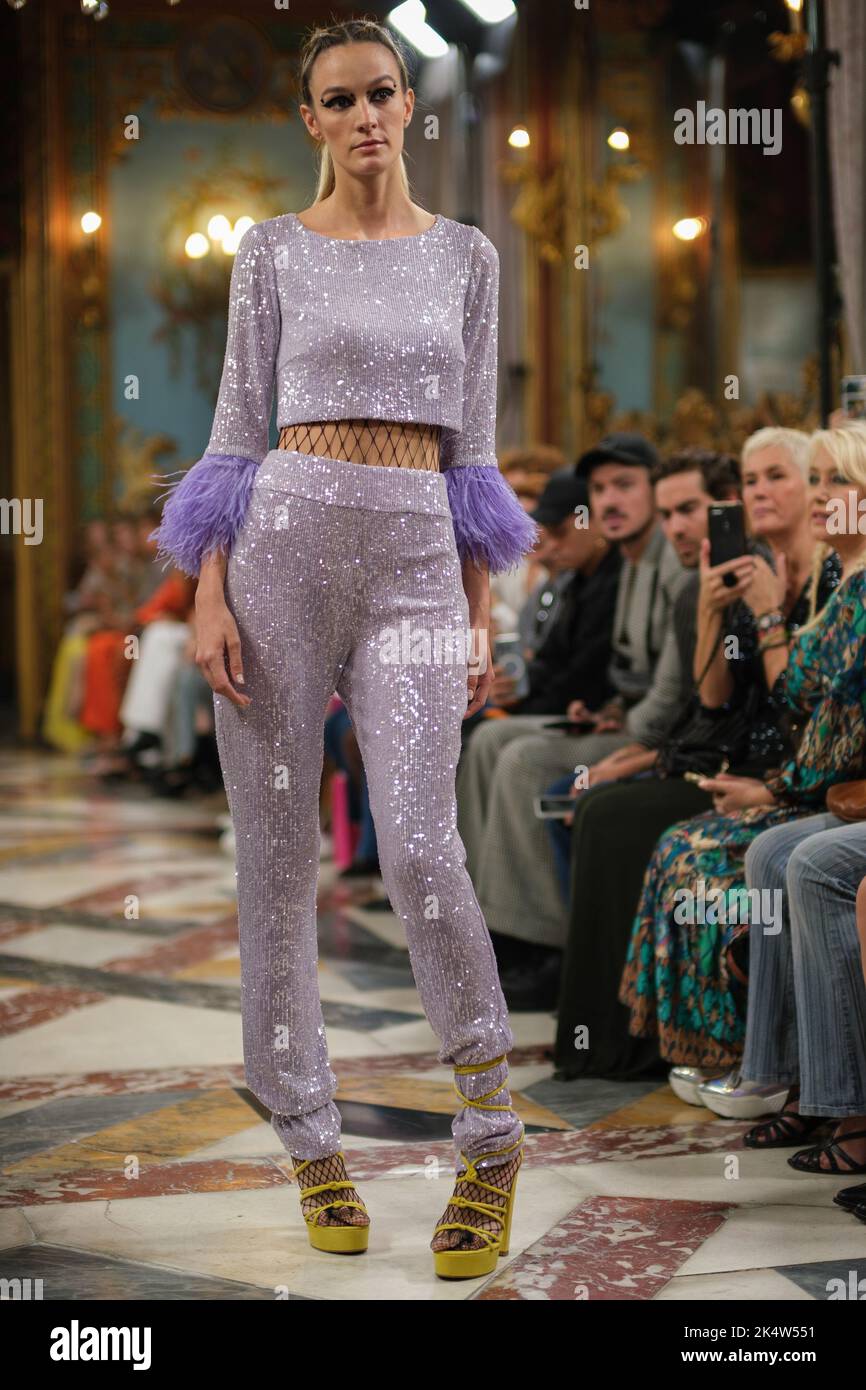 Madrid, Spain. 04th Oct, 2022. A model showcases Esther Noriega design ...