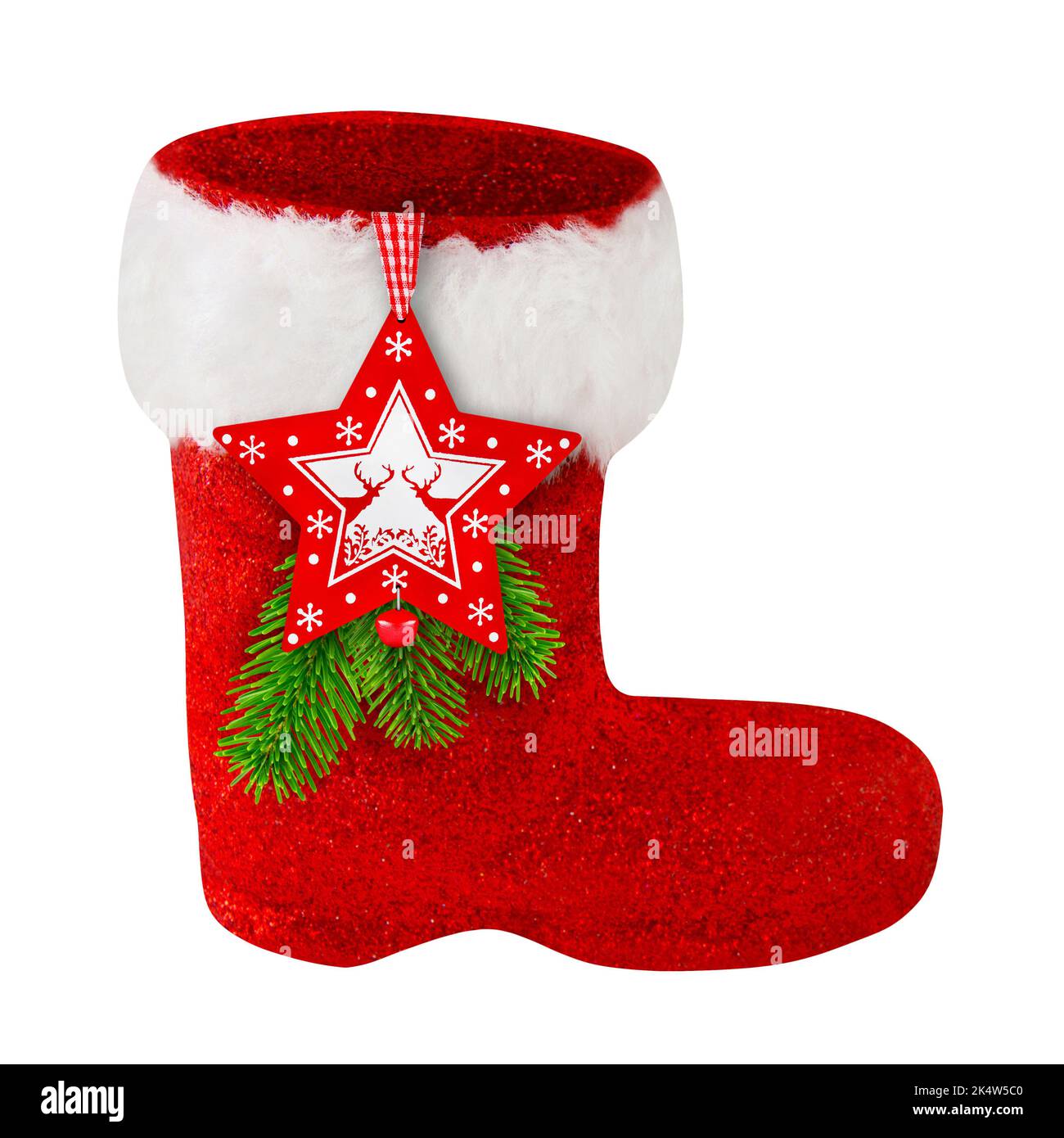 Christmas decoration Santa Boot with wooden star and fir branches ...