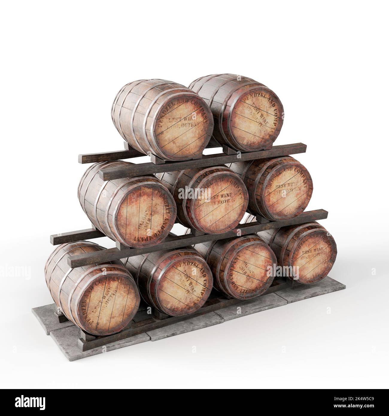 Some barrels stacked isolated on white Stock Photo - Alamy