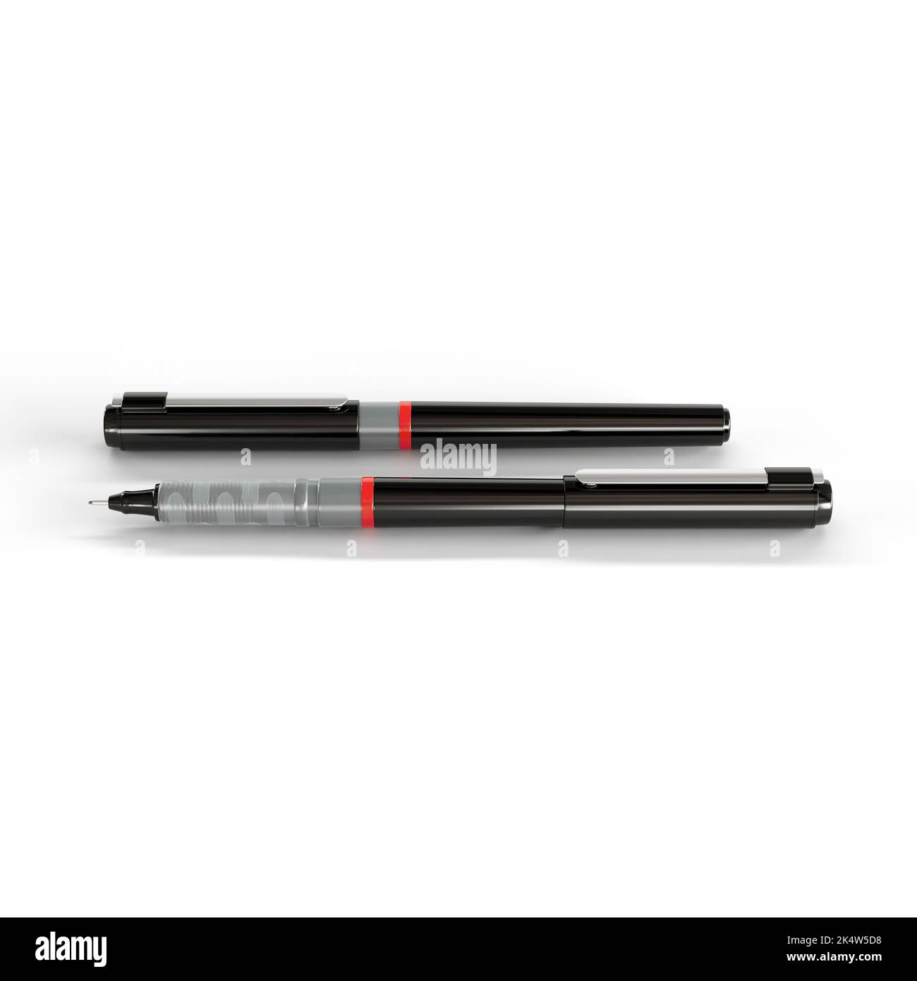The computer-generated 3d realistic black pens isolated on a vertical ...