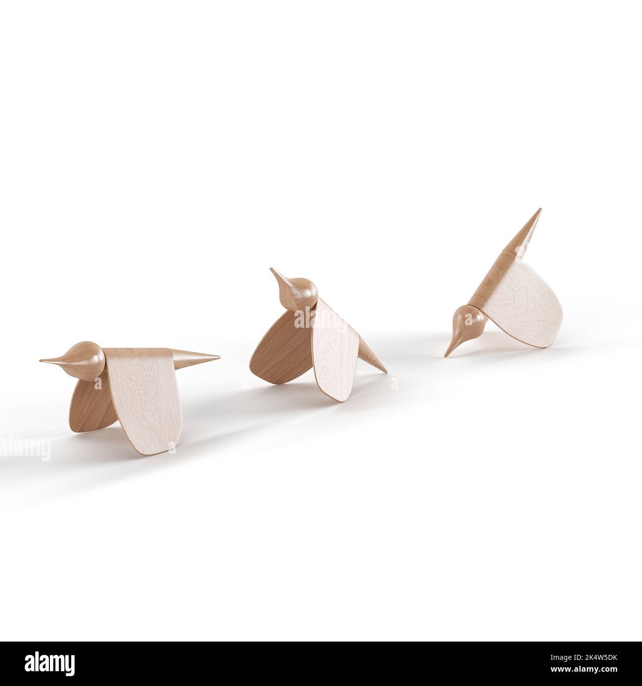 The computer-generated 3d realistic wooden birds isolated on a vertical ...