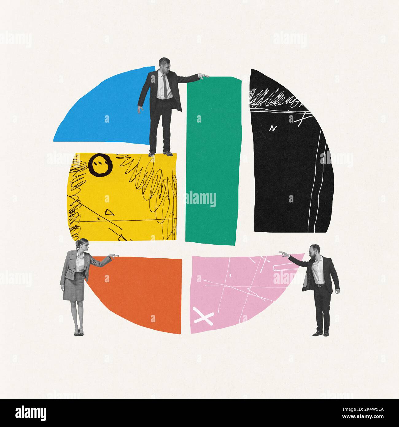 Creative design. Contemporary art collage. Business people, employees ...
