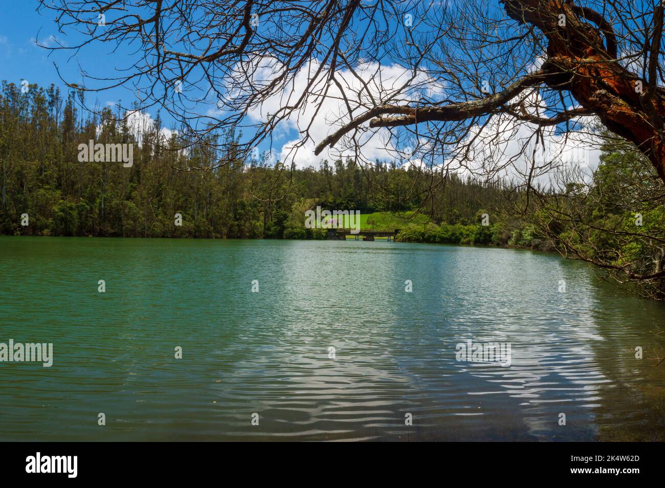 Scenic Ooty Lake, blue and white sky, reflection visible in water ...