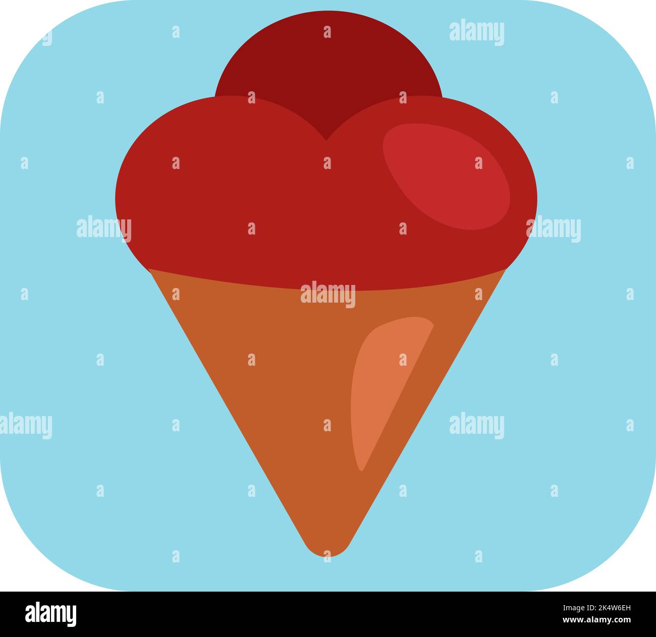 Red ice cream in cone, illustration, vector on a white background Stock ...